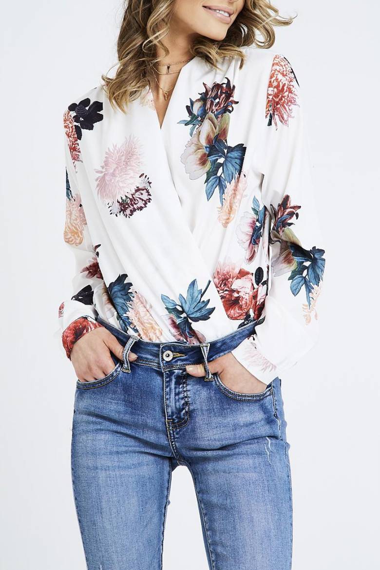 Body satin cu imprimeu floral | Summer White